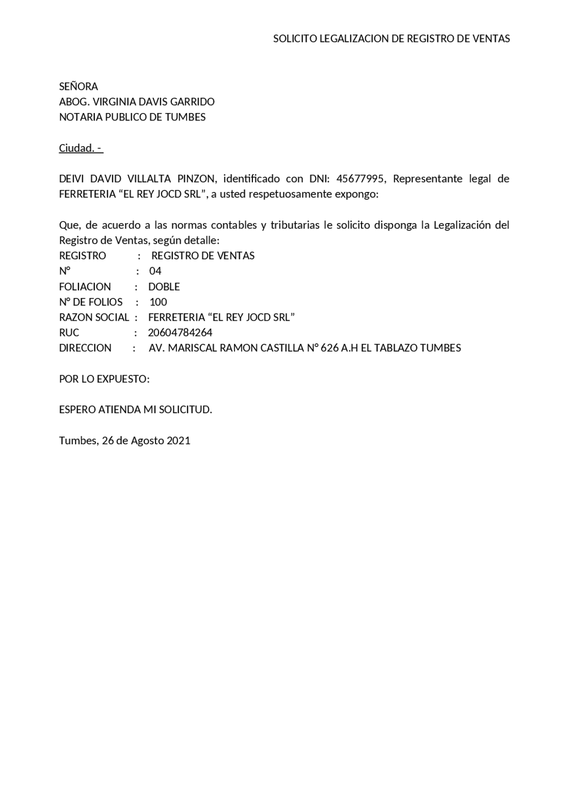 Modelo de solicitud simple para descargar en Word