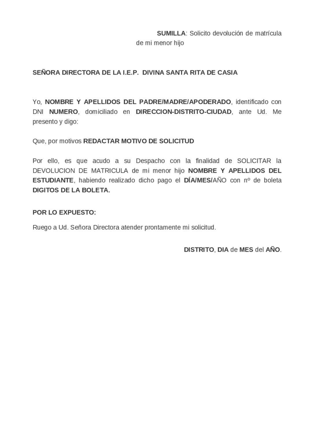 Modelo de solicitud simple para descargar en Word